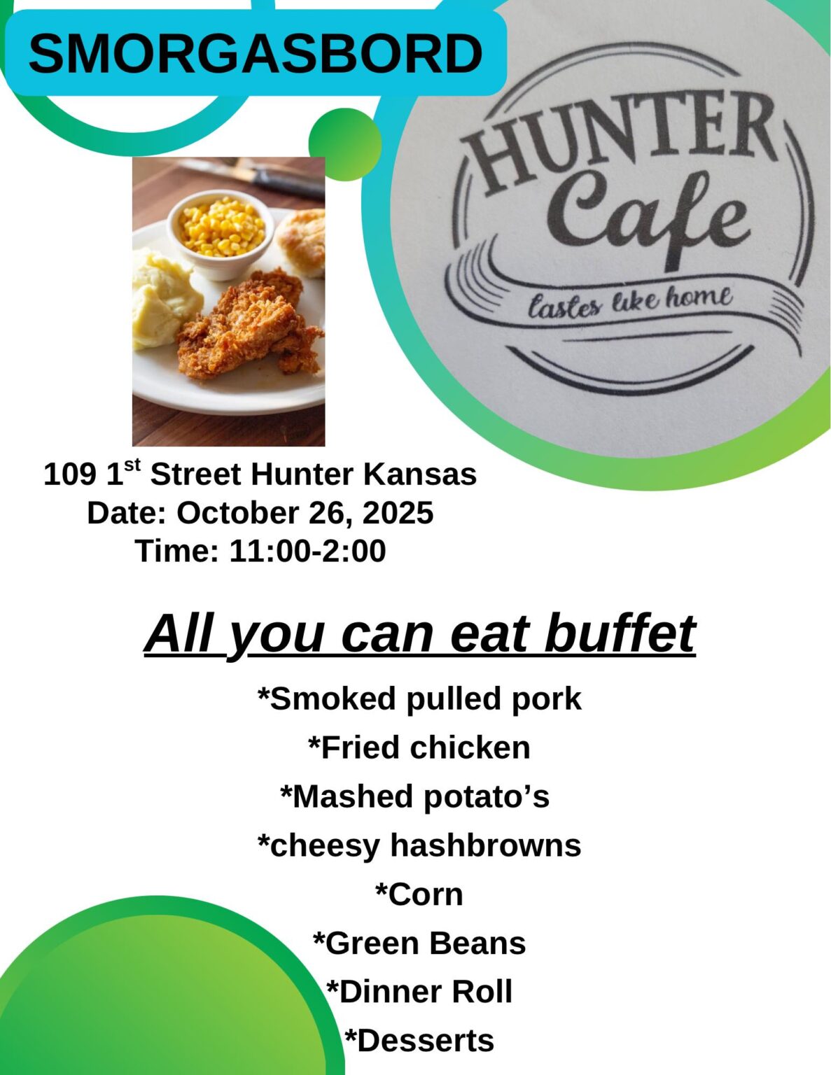 Hunter Cafe Smorgasbord - Mitchell County Kansas
