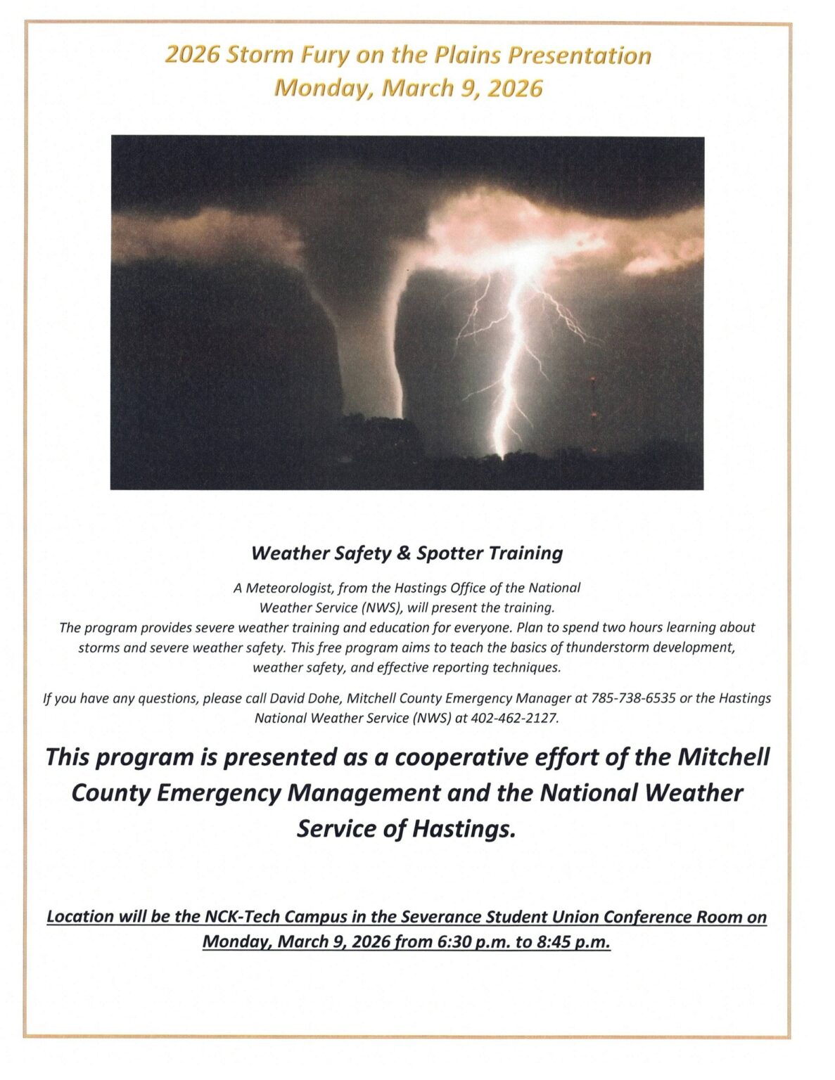 Weather Safety and Spotter Training - Mitchell County Kansas